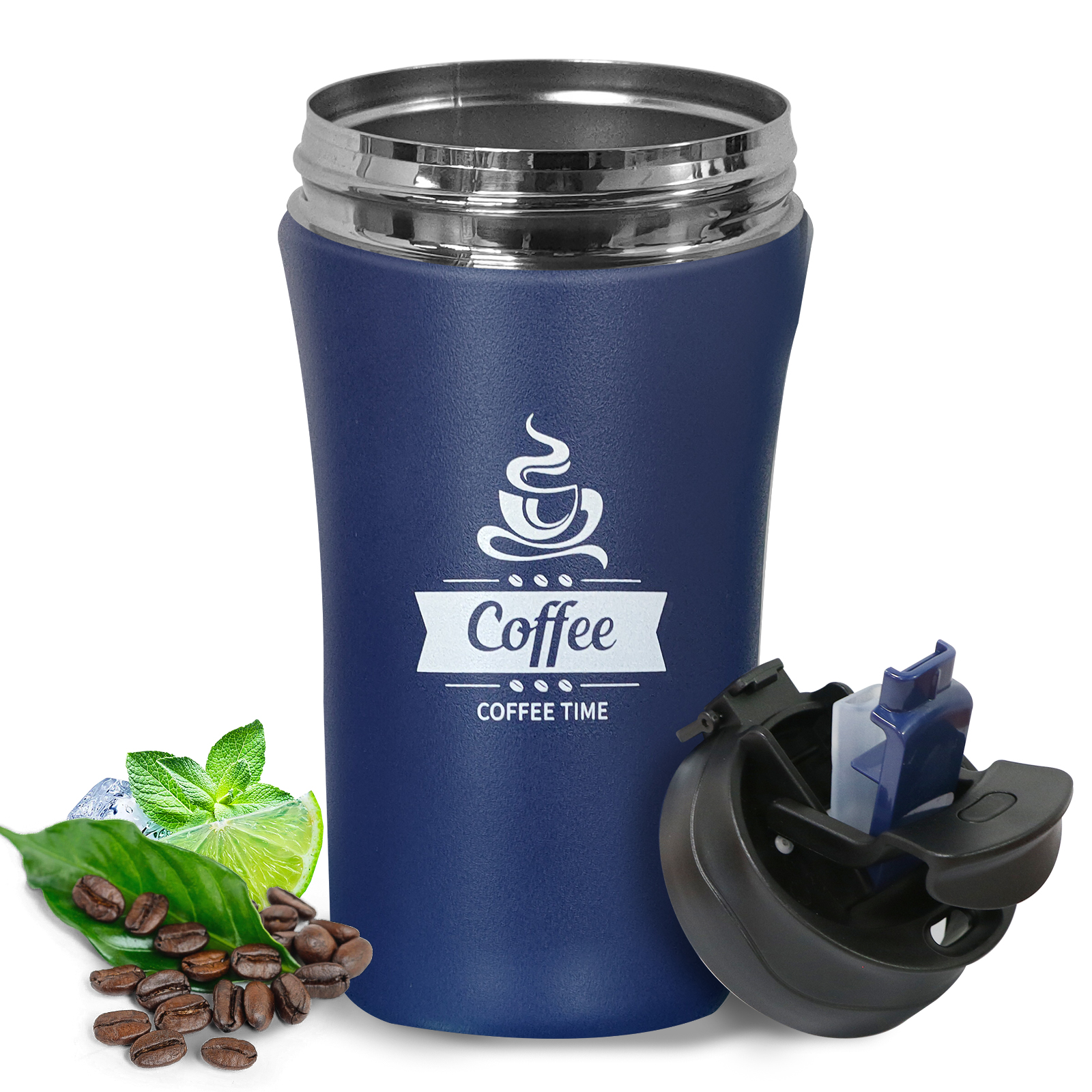 Blue Tumbler Double Wall Vacuum Insulated Coffee Travel Mug Stainless ...